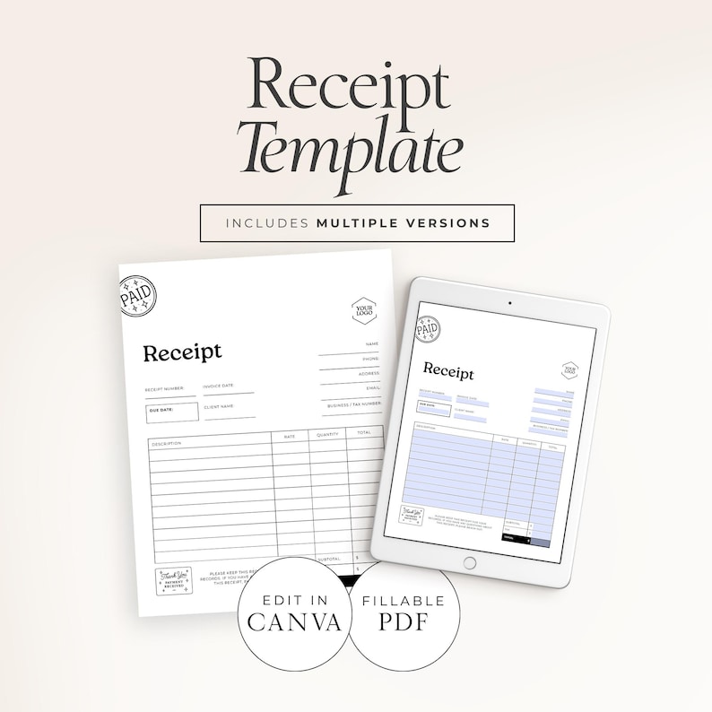 Receipt Template | Fillable PDF + Editable Canva | Small Business ...