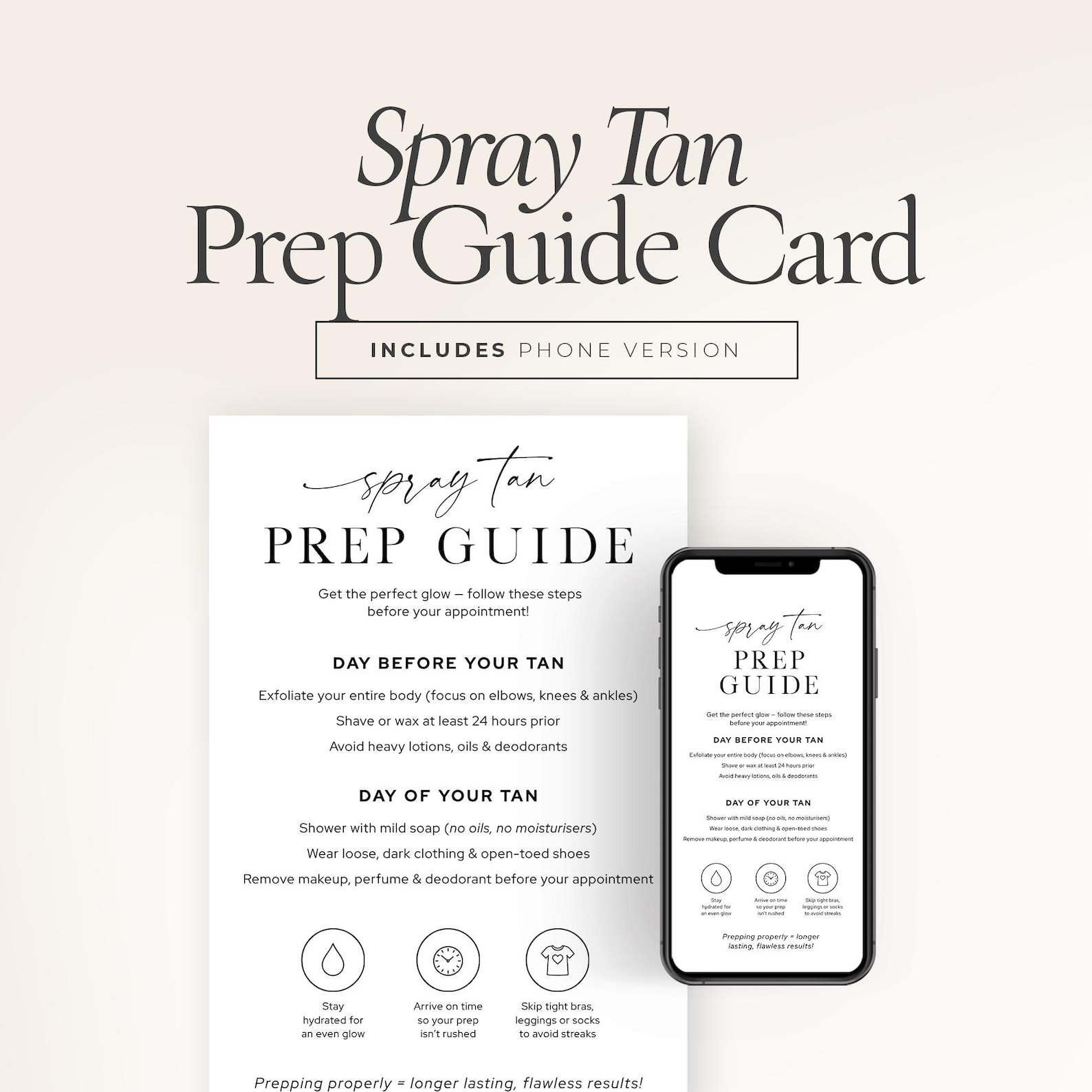 Spray Tan Prep Card | Editable Canva Template | Spray Tan Preparation ...