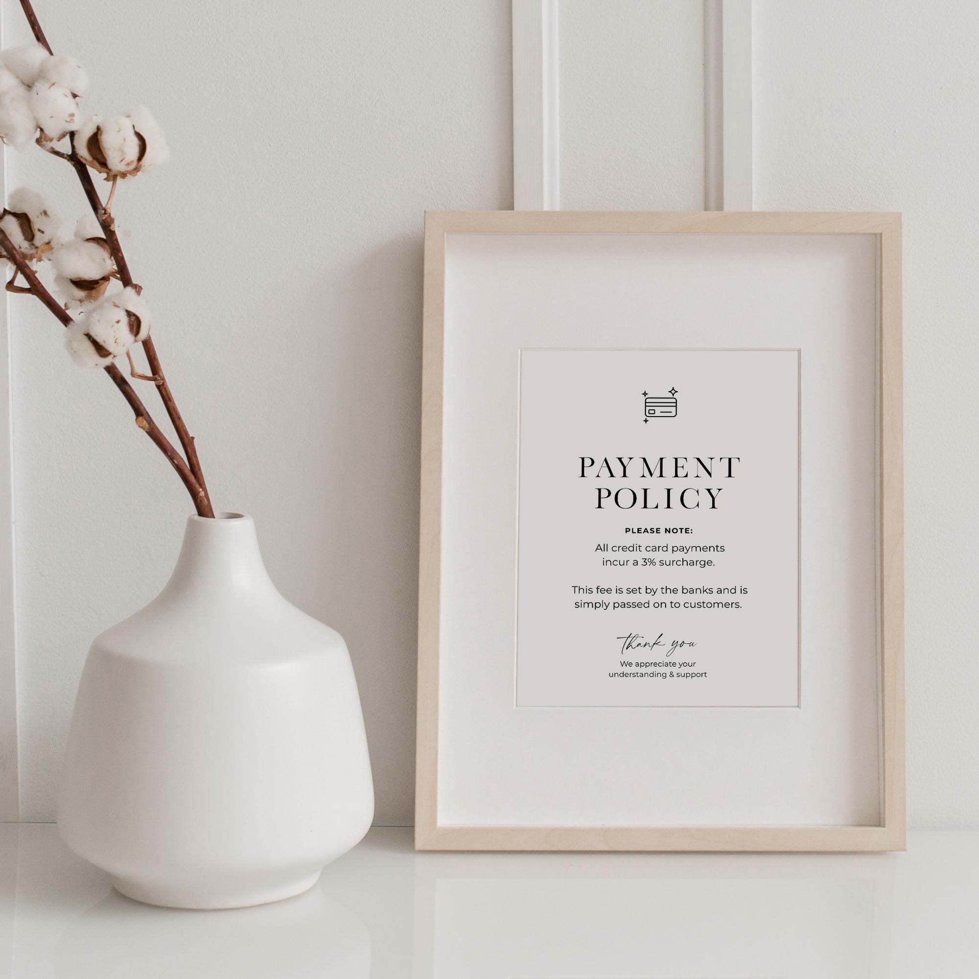 Credit Card Fee Sign | Printable Business Payment Policy Sign ...