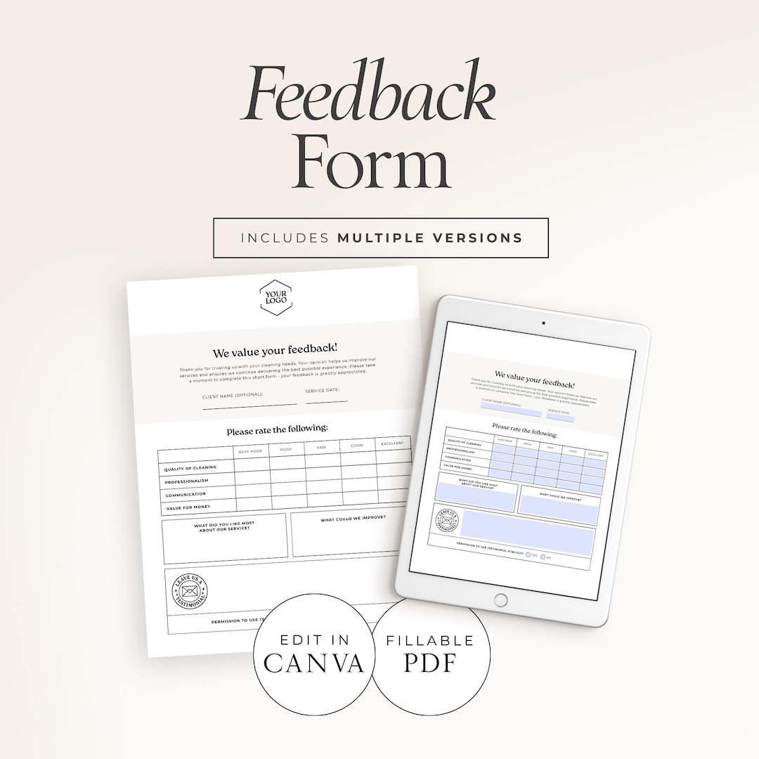Client Feedback Form - Cleaning Business | Fillable PDF & Editable ...