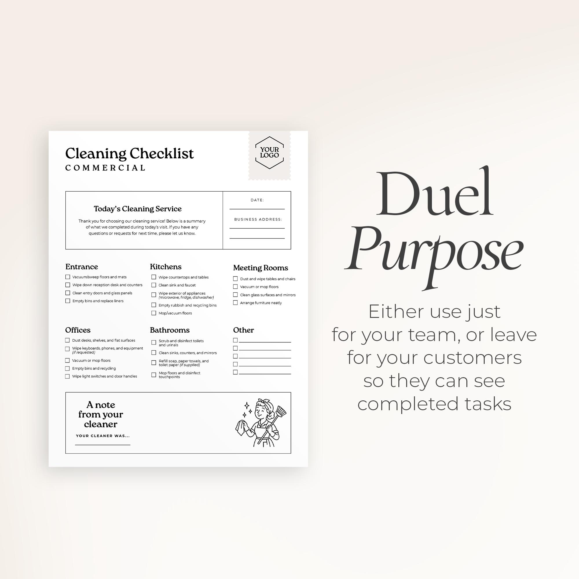Commercial Cleaning Checklist Template | Editable Canva File (US Letter ...