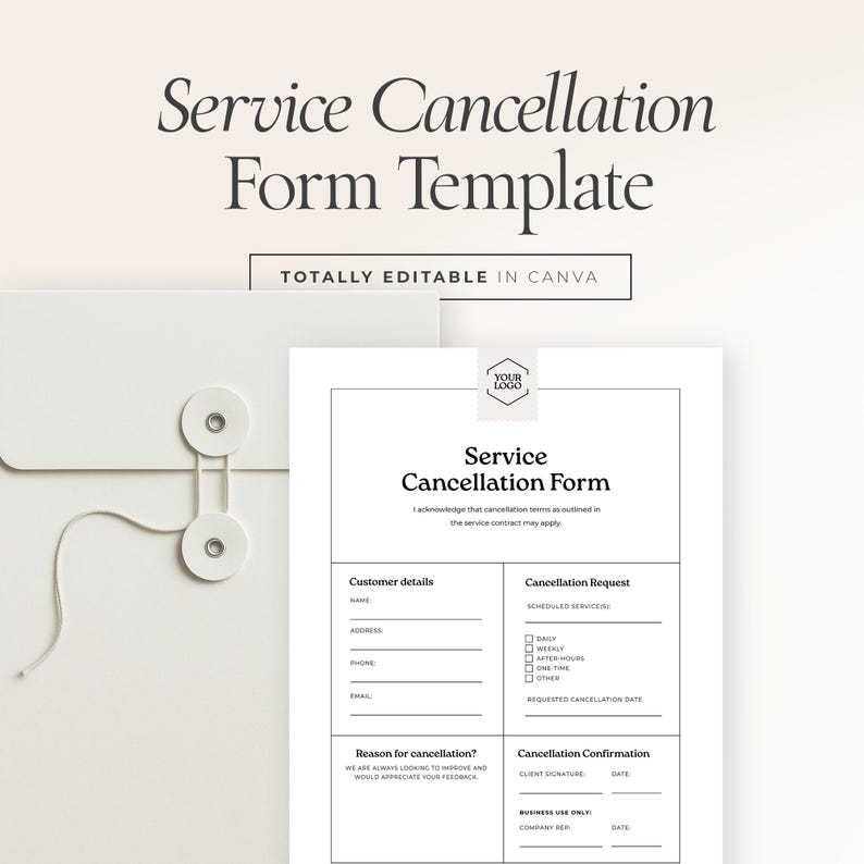 Service Cancellation Form Template | Fillable Client Cancellation Form ...
