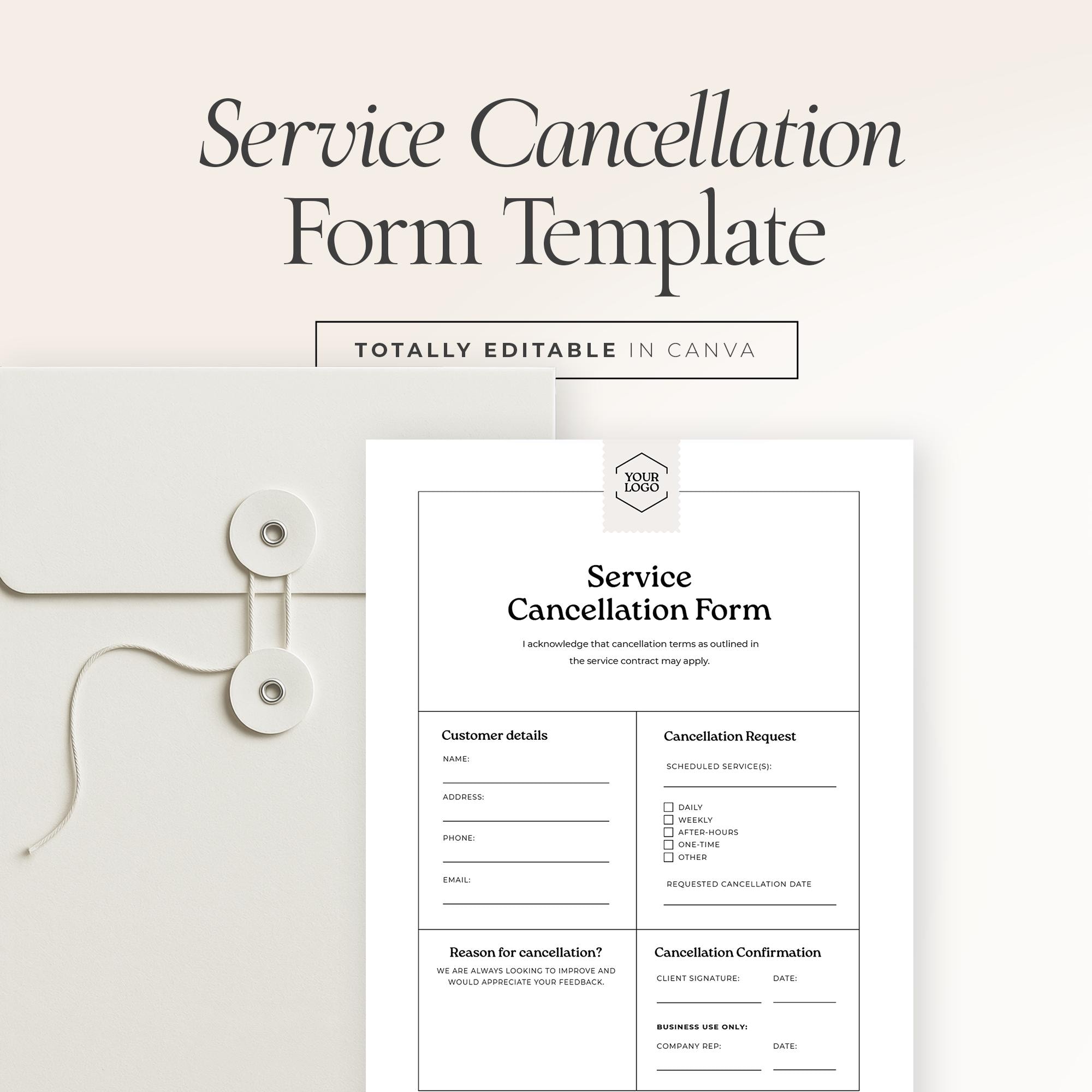 Service Cancellation Form Template | Fillable Client Cancellation Form ...