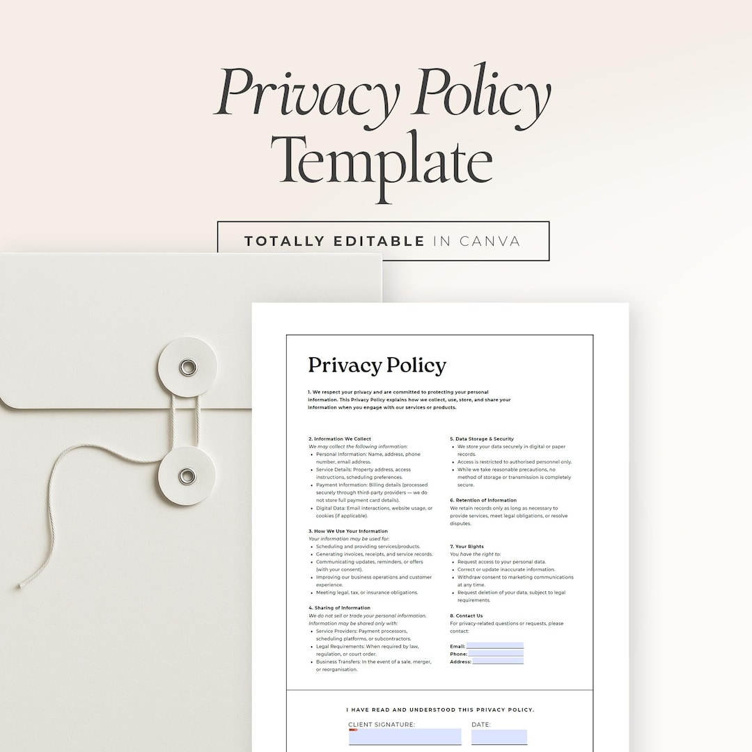 Privacy Policy Template | Editable Canva + Fillable PDF | Small ...