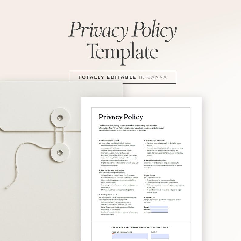 Privacy Policy Template | Editable Canva + Fillable PDF | Small ...