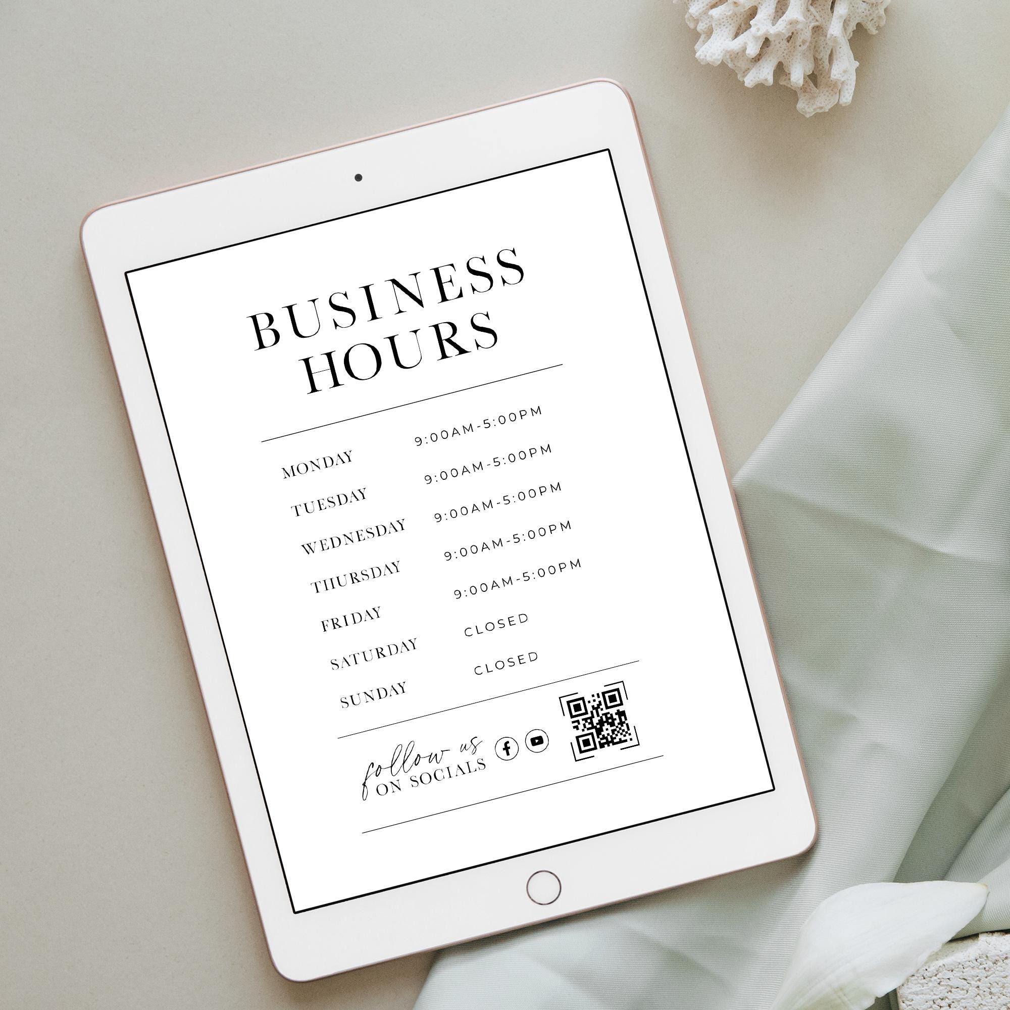 Business Hours Sign | Printable 8x10 Canva Template | Editable Store ...