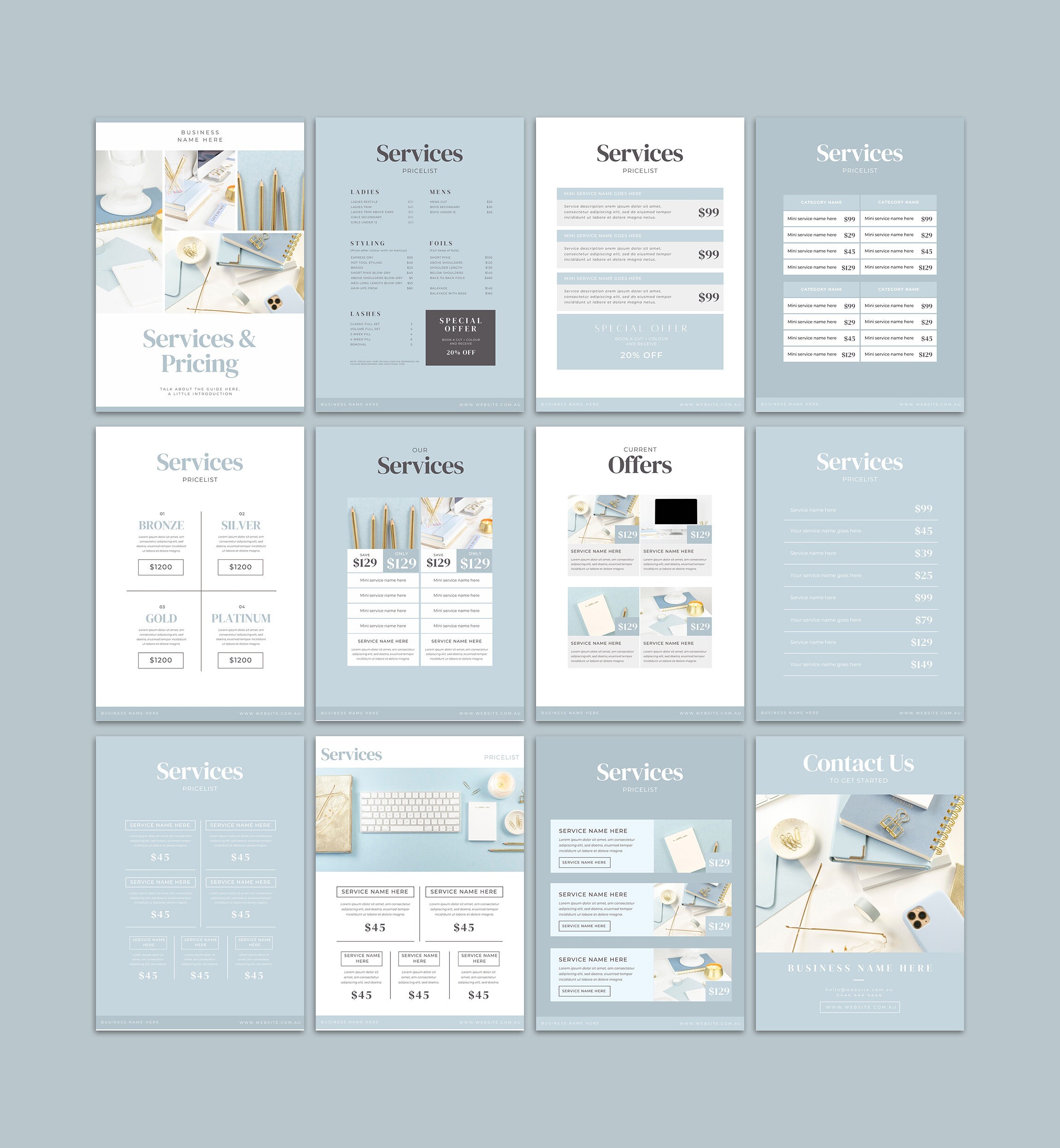 Blue Price List Template INSTANT DOWNLOAD Canva Services / - Etsy