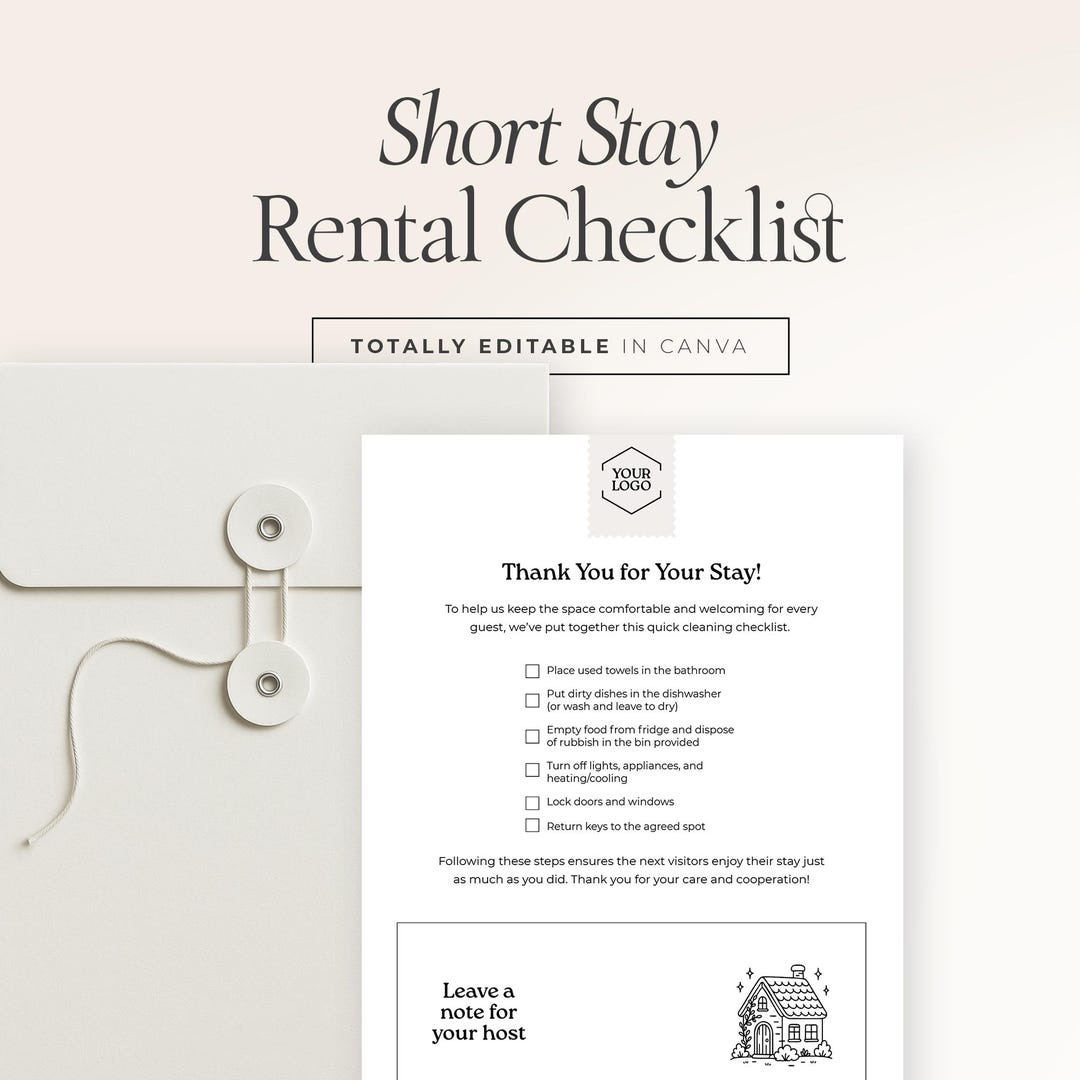 Short Stay Rental Guest Checklist | Thank You for Your Stay | Editable ...
