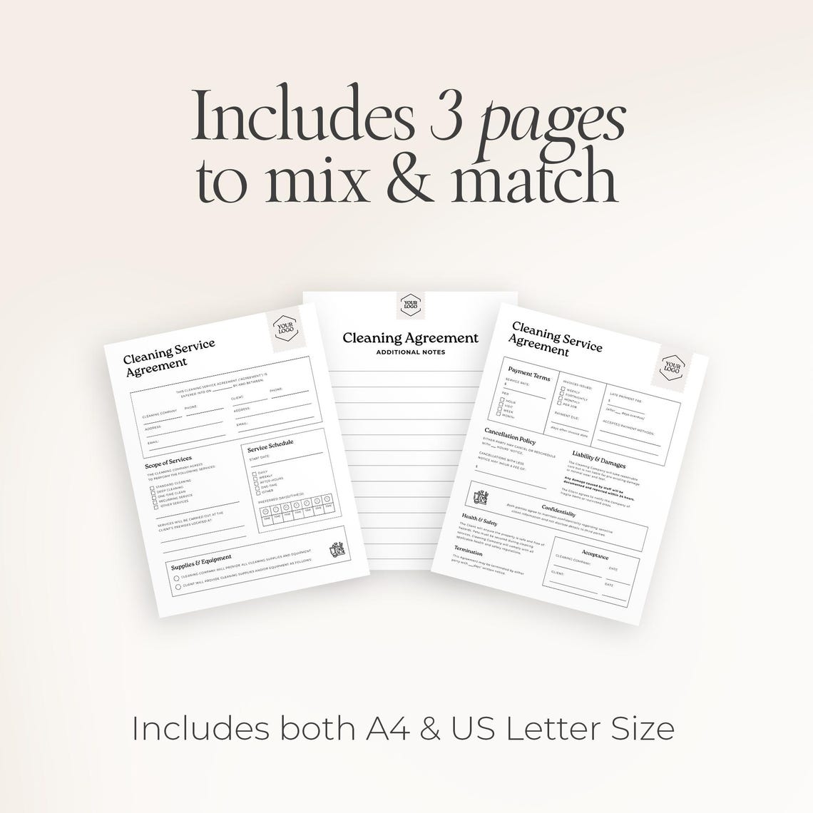 Fillable Cleaning Service Agreement Template, Editable Business ...
