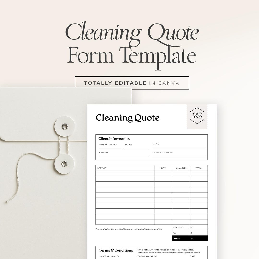 Cleaning Quote Template Fillable Pdf Editable Canva Form For