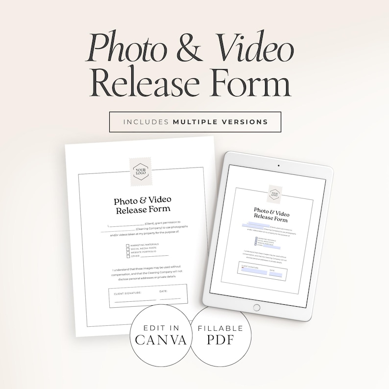 Photo & Video Release Form - Cleaning Business | Fillable PDF and ...