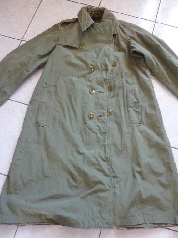 Vintage French Army Raincoat Khaki Green Trench Coat … - Gem