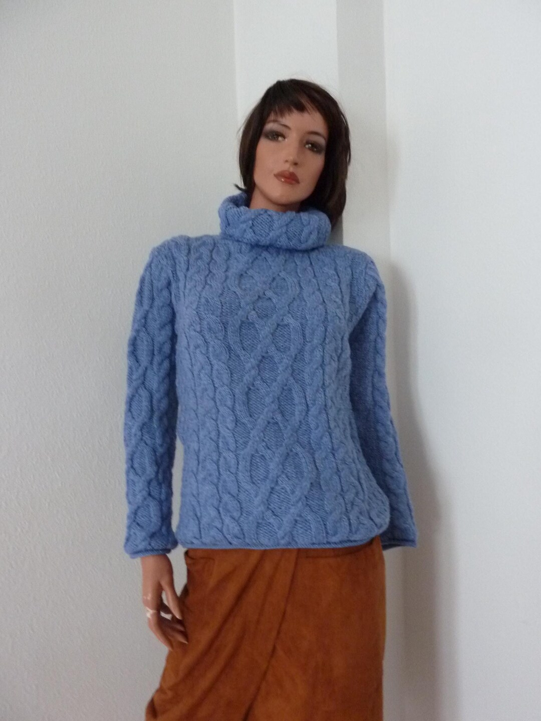 Blue Merino Wool Irish Aran Sweater Cable Knit Jumper Aran Islands ...