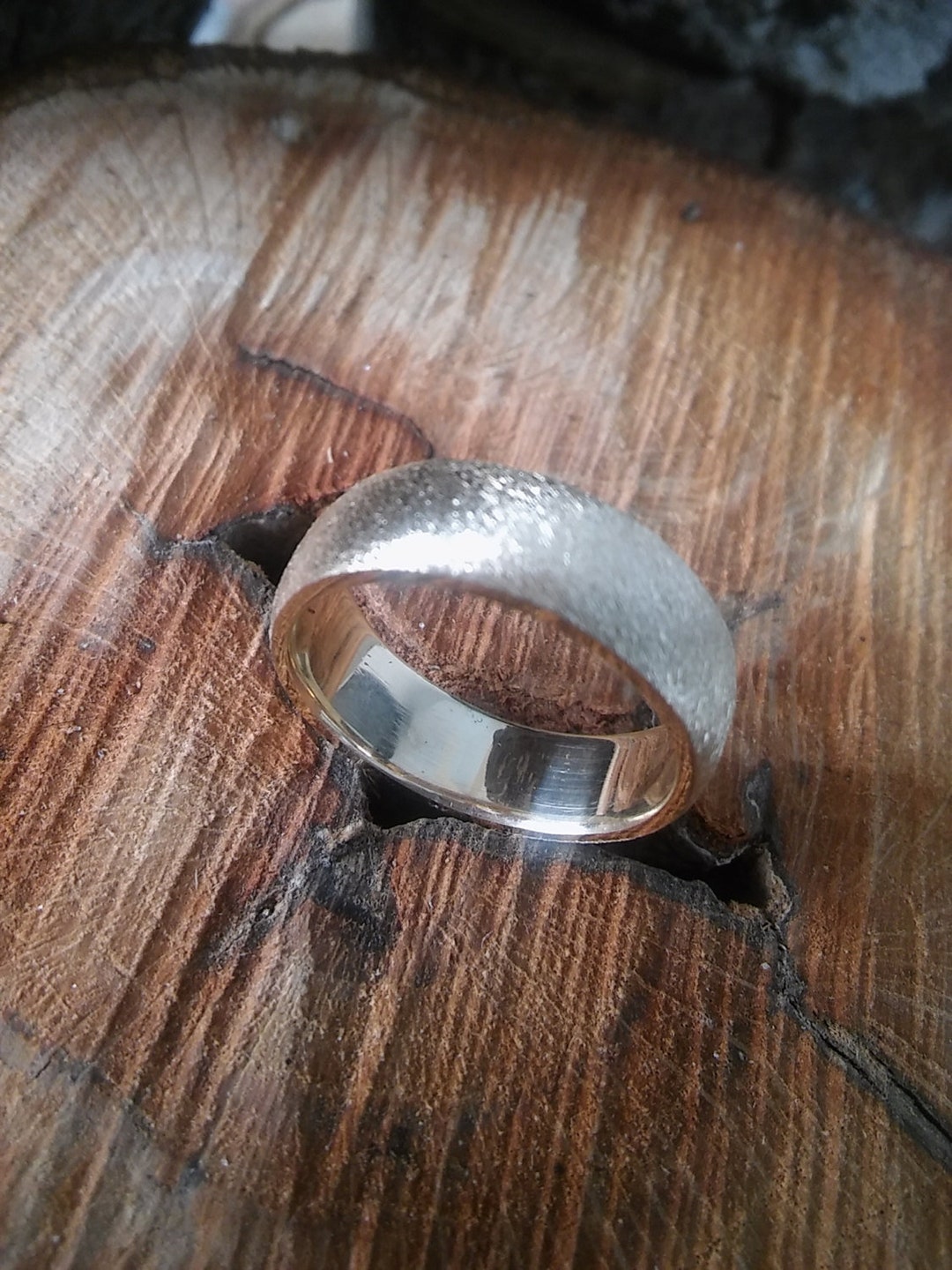 14K GOLD WEDDING BAND, 14K Gold Wedding Ring, Half Round Top With Matt ...