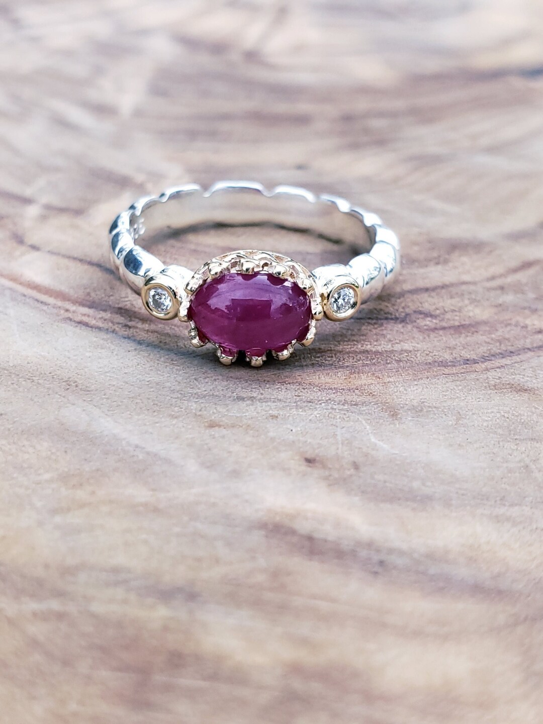 RUBY & DIAMONDS, Gemstone Ring, Sterling Silver and Solid 14k Yellow ...