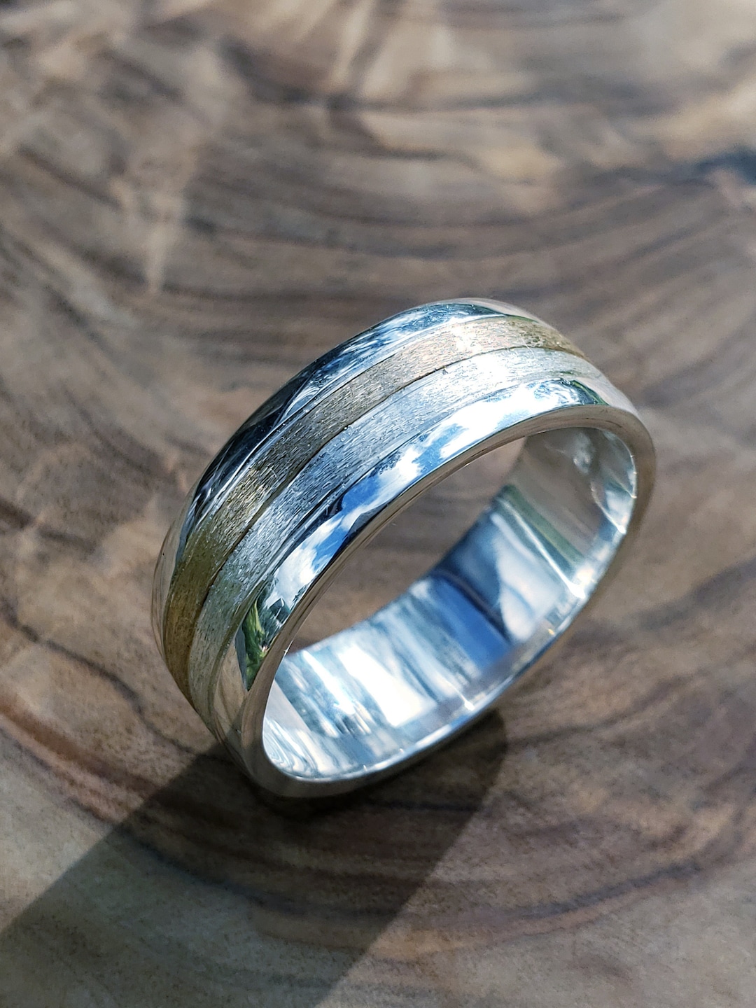 GOLD WEDDING BAND, Unique Design, Solid 14K White and Yellow Gold ...