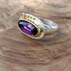 AMETHYST & DIAMOND ARTISAN Ring, Handmade With Sterling Silver and 18K ...