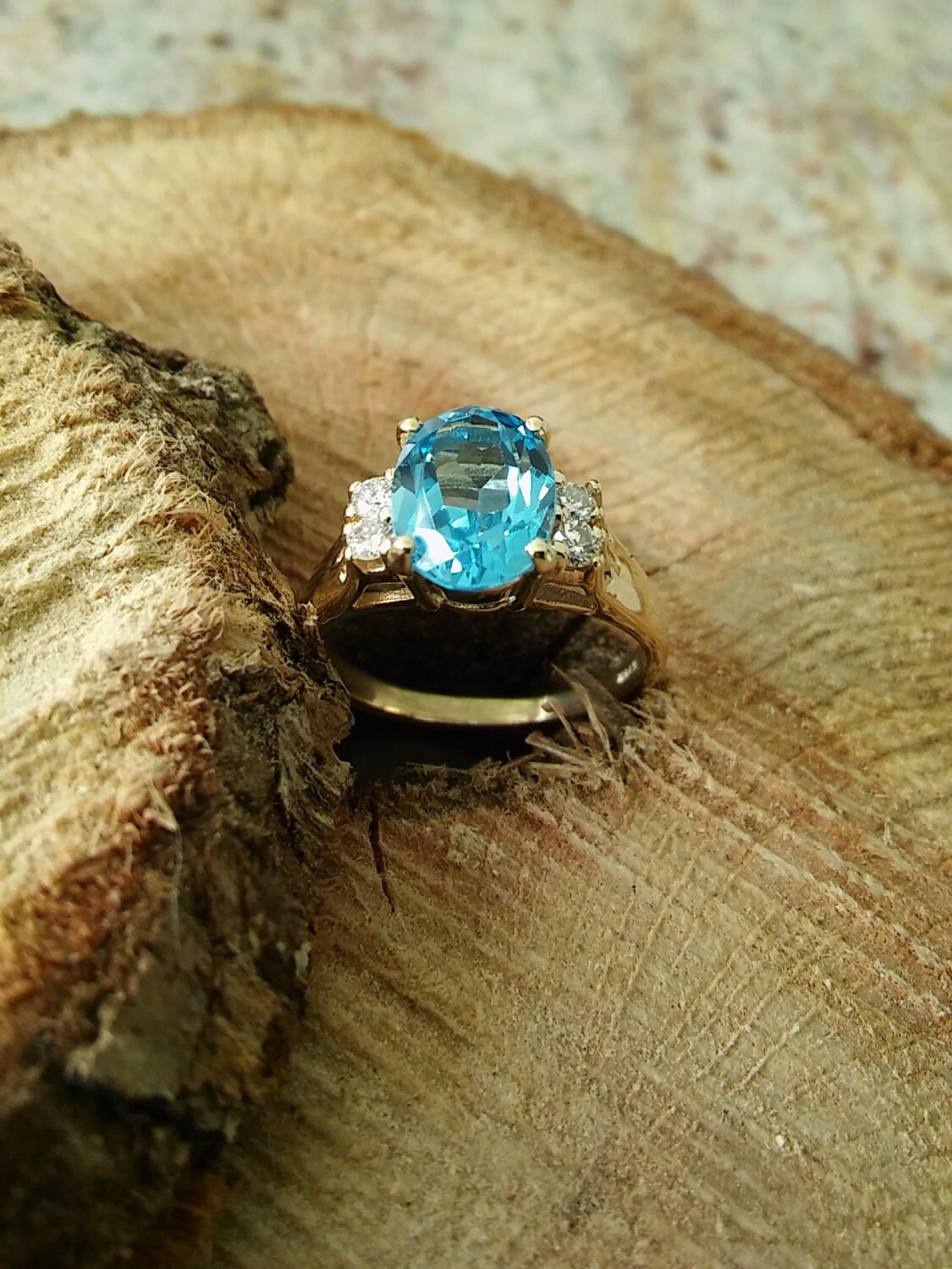 Anillo BLUE TOPAZ & DIAMONDS topacio azul ovalado de oro de | Etsy