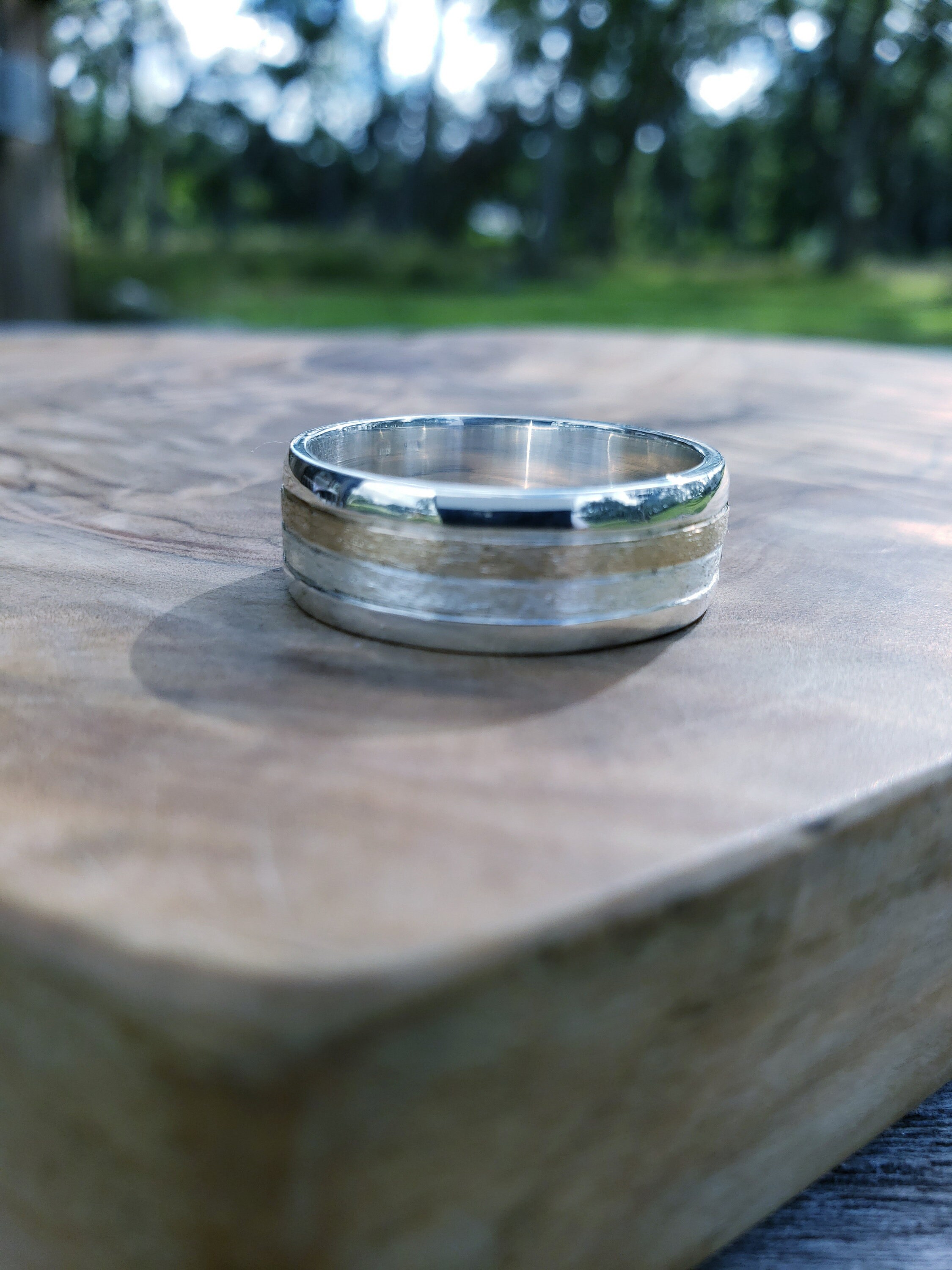 Handmade 14K White & Yellow Gold Wedding Band, Unique Design - Etsy