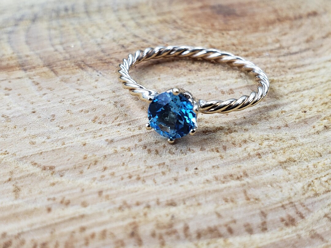 BLUE TOPAZ TWISTED Ring, 14K Yellow Solid Gold, Stackable, Wedding ...