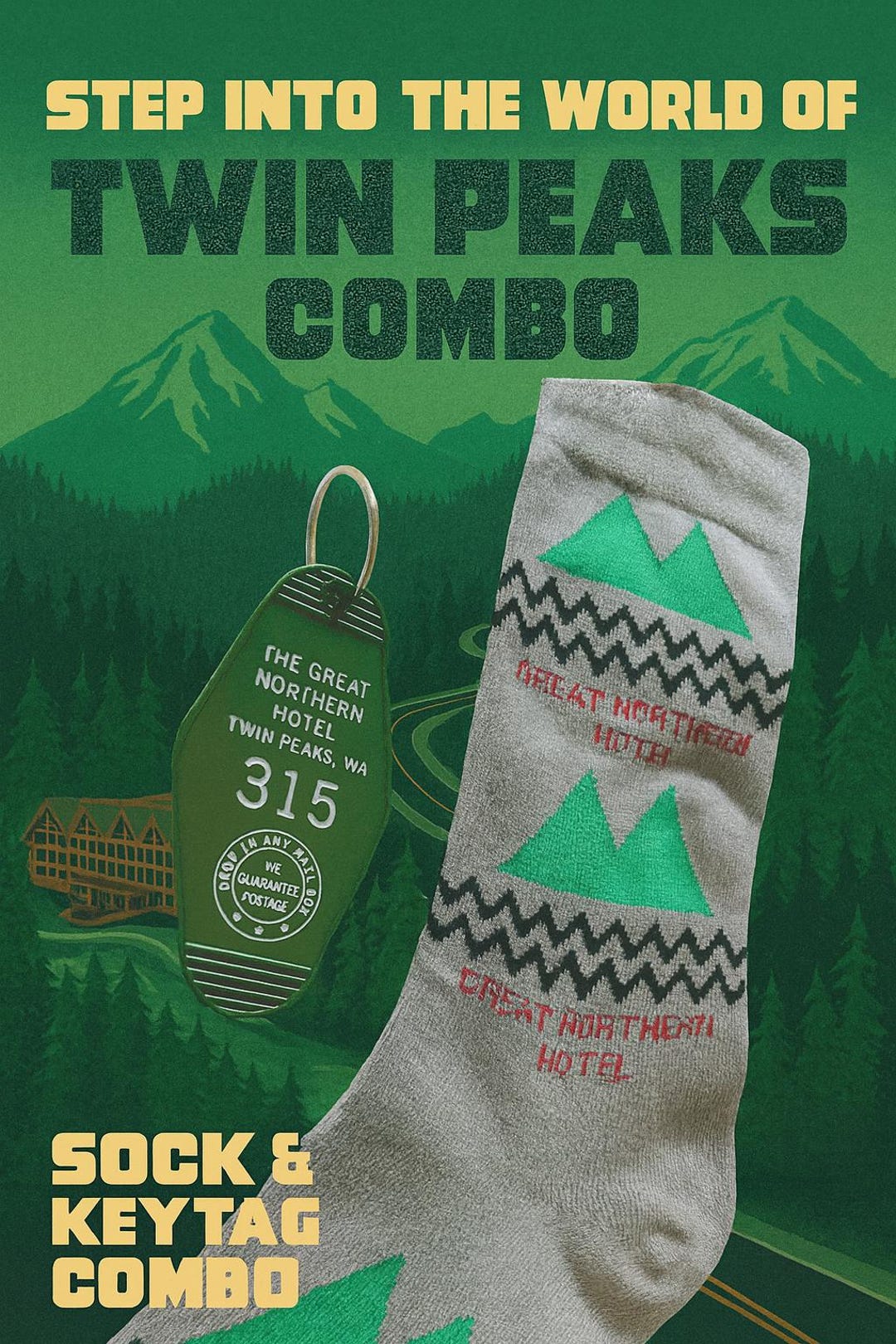 Pacific Northwest Mountain Lodge Key Tag & Crew Socks Combo - Etsy