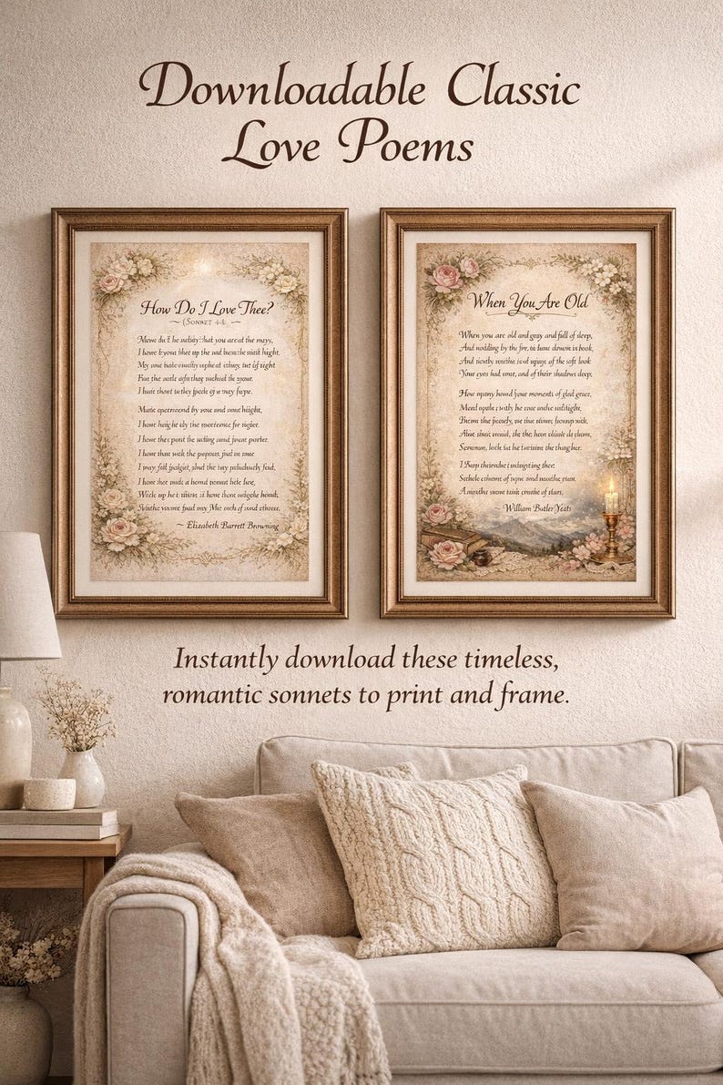 W.B. Yeats Poem Print - Vintage Floral Love Sonnet (digital Download ...