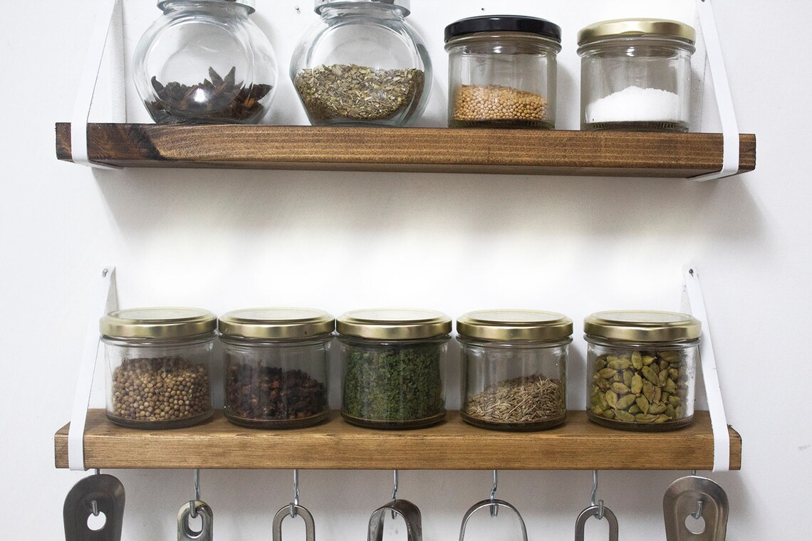 Wood Spice Rack Wooden Spice Shelf Spice Jars Kitchen Shelves | Etsy