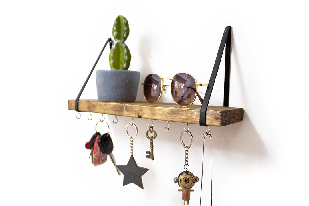 Floating Shelf Key Holder for Wall Wooden Key Storage Key Hook Wall ...