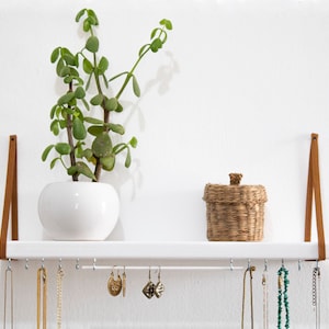 Jewelry Shelf With Hooks Jewelry Organizer Wall White Shelf Necklace ...