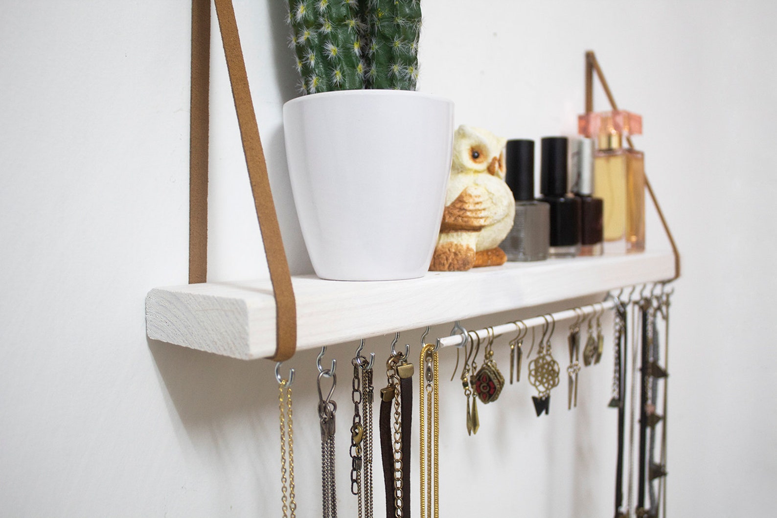 Jewelry Shelf With Hooks Jewelry Organizer Wall White Shelf - Etsy
