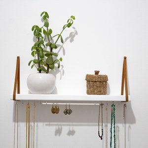 Jewelry Shelf With Hooks Jewelry Organizer Wall White Shelf Necklace ...