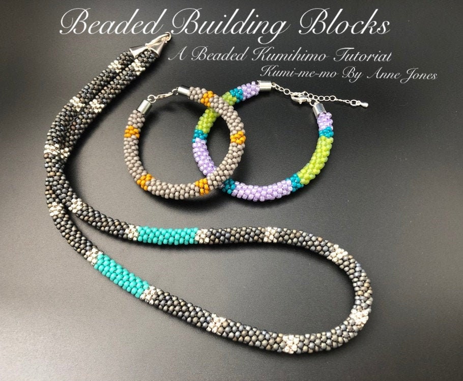 Beaded Building Blocks Bracelet and Necklace Beaded Kumihimo Tutorial ...