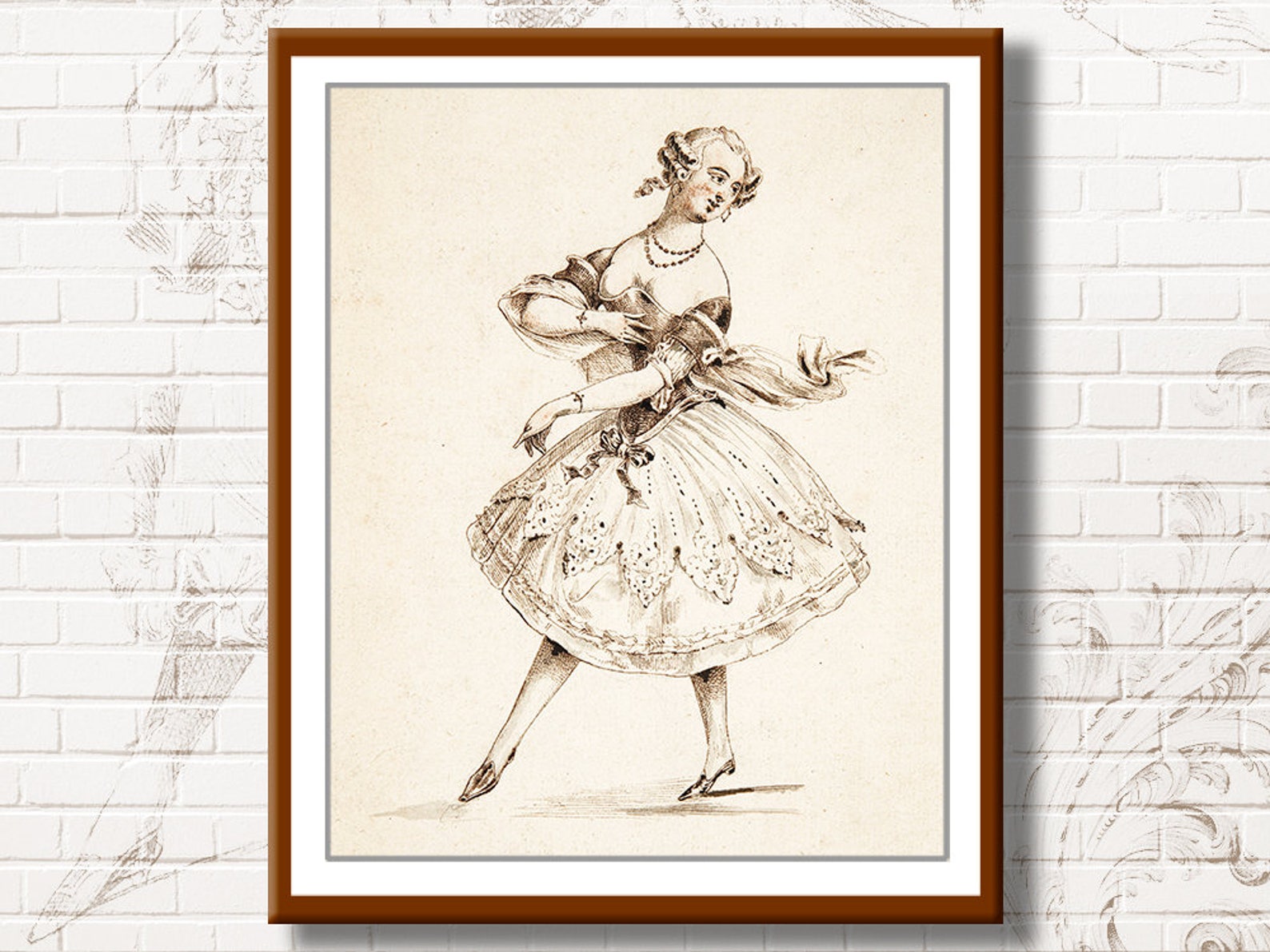 French Ballet Dancer Antique Illustration Pen Drawing - Etsy