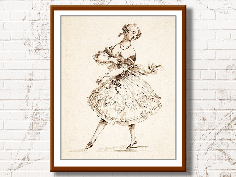 French Ballet Dancer Antique Illustration Pen Drawing - Etsy