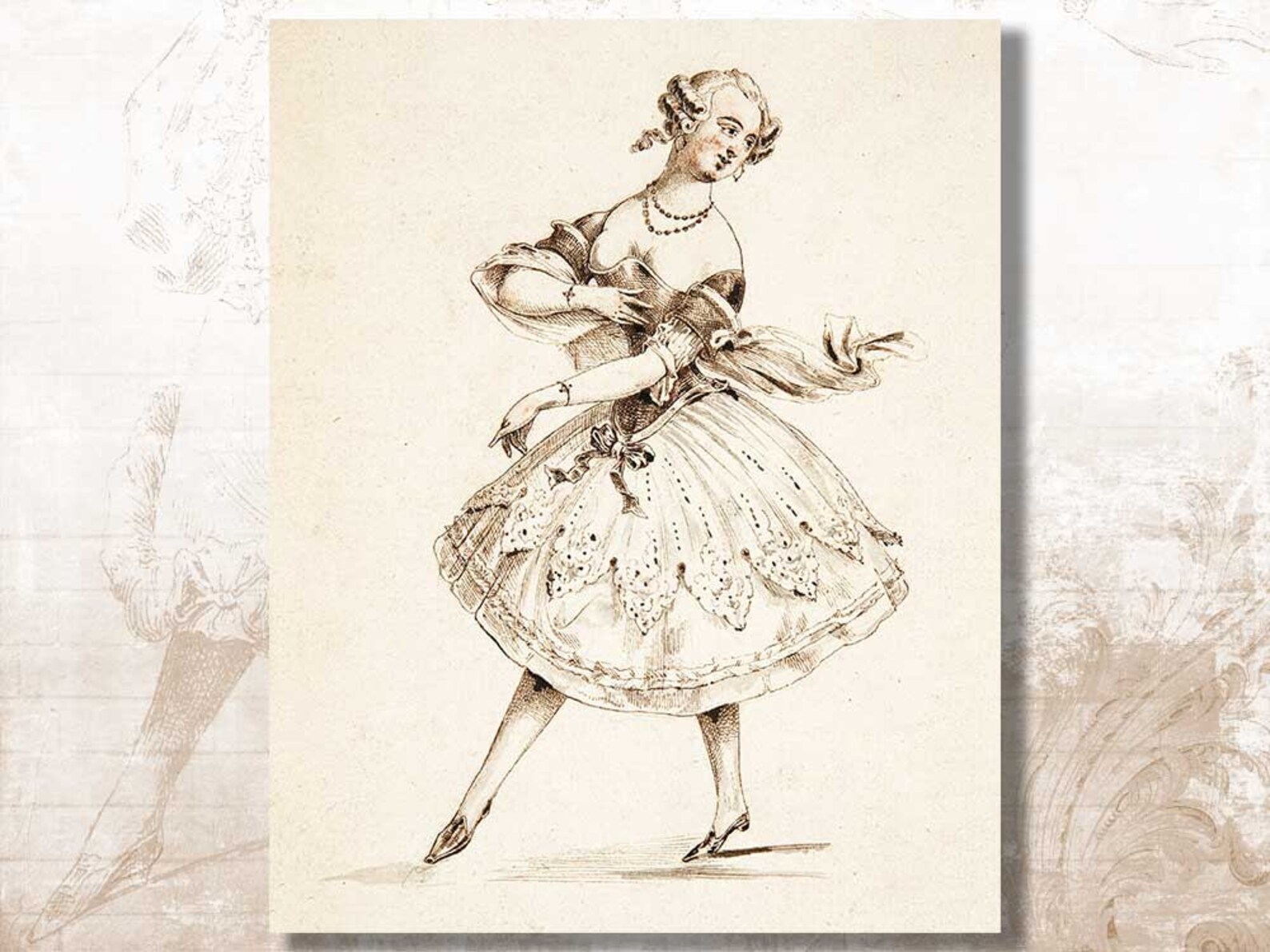 French Ballet Dancer Antique Illustration Pen Drawing - Etsy