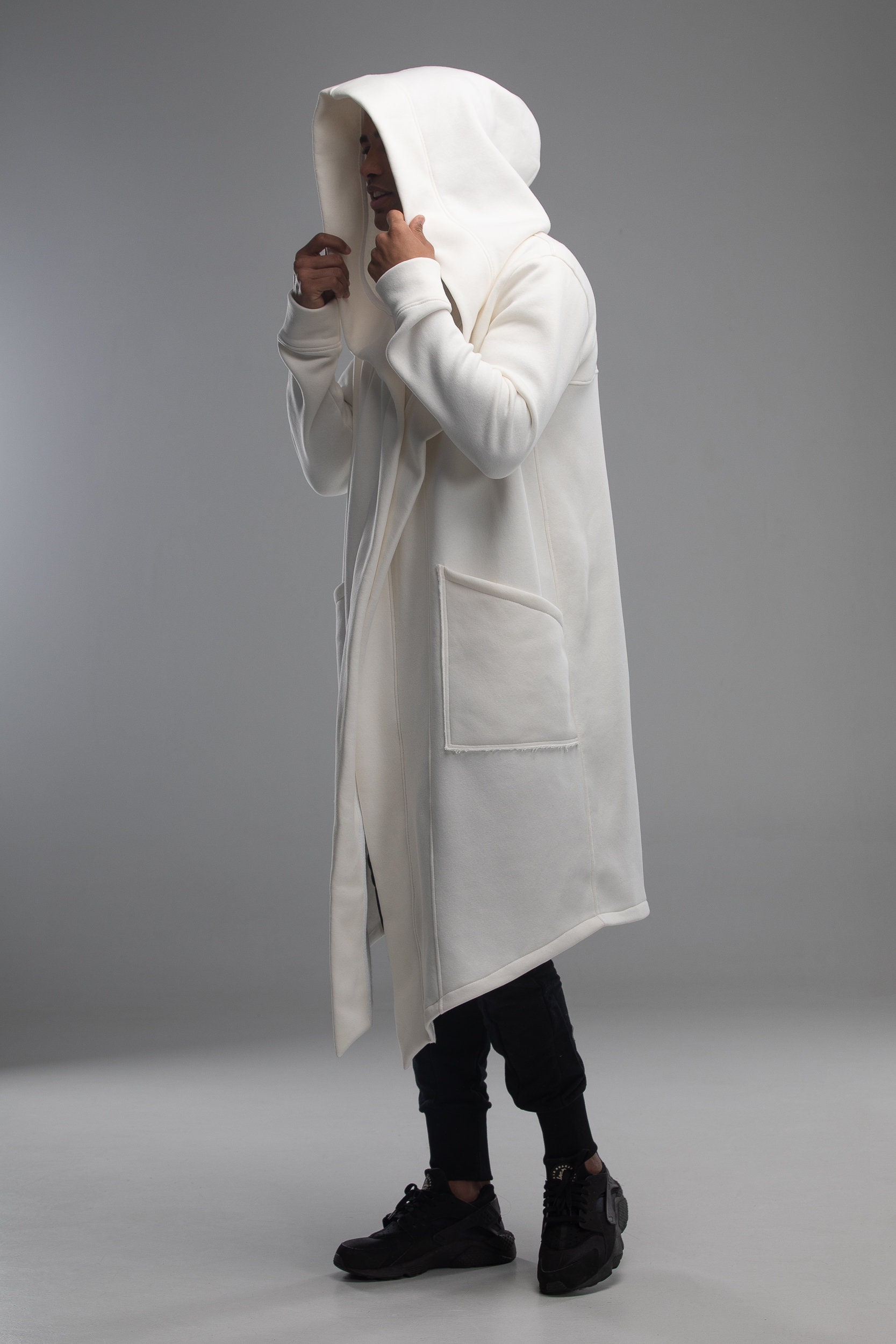 Long Hooded Cloak Oversized White Hoodie Long Cardigan Men - Etsy UK