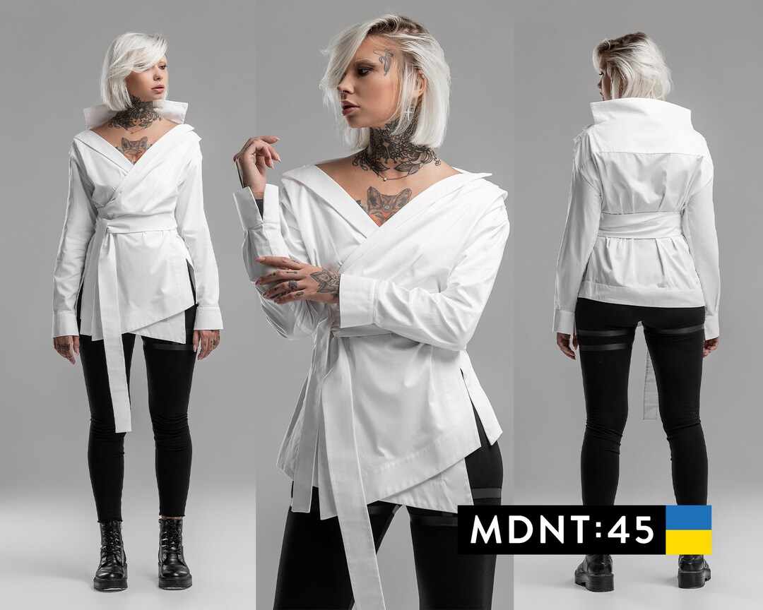 Women Kimono Jacket White Wrap Asymmetric Blouse Futuristic - Etsy