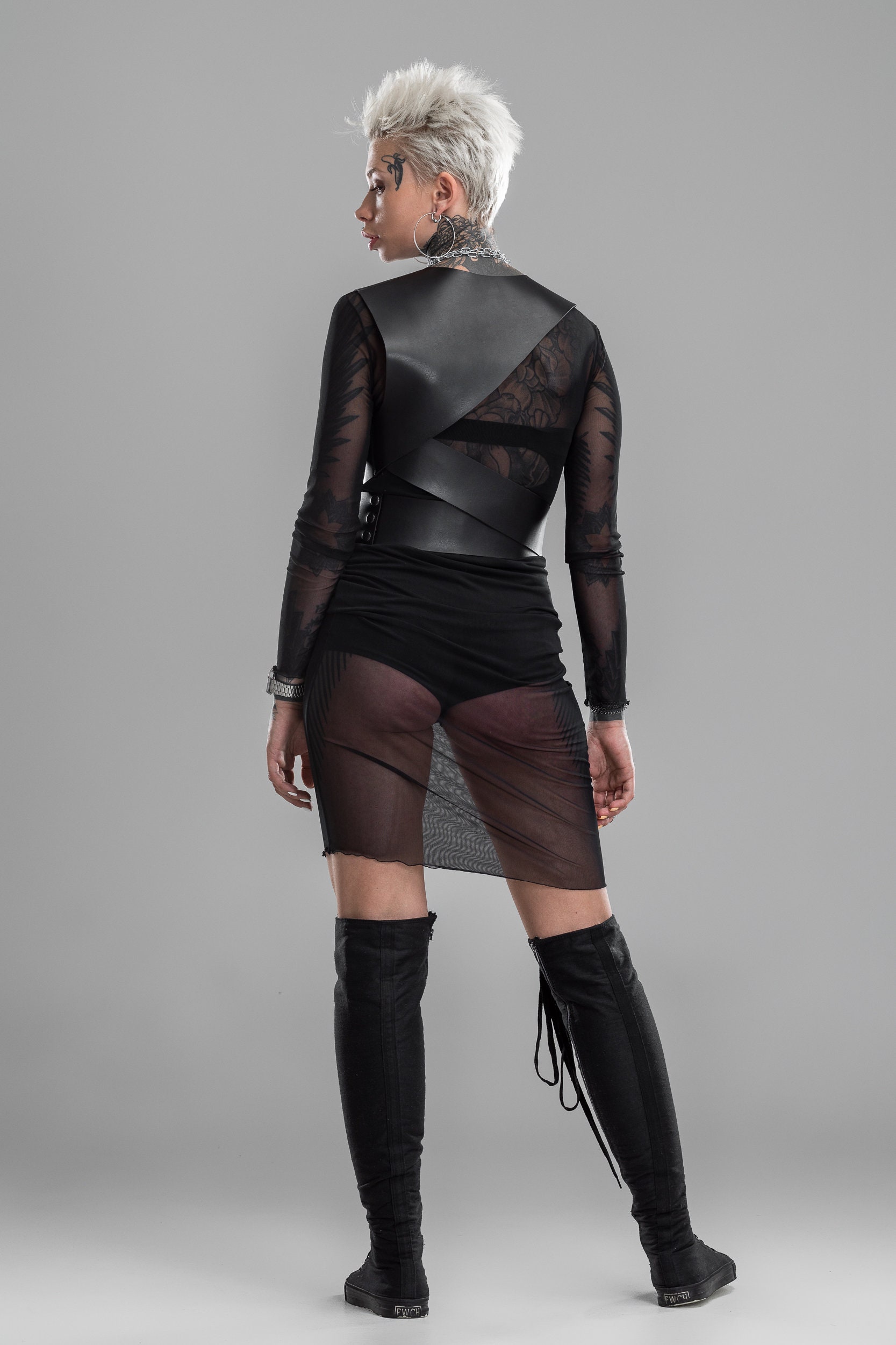 Mesh Black Mini Dress Sheer See Through Tunic Gothic Punk Etsy
