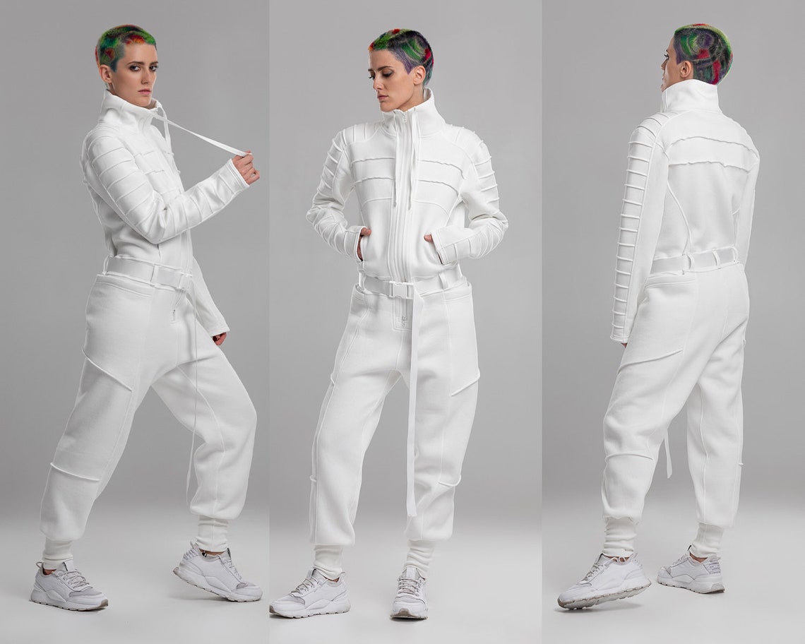 Futuristic white jumpsuit turtleneck overalls women sci-fi | Etsy