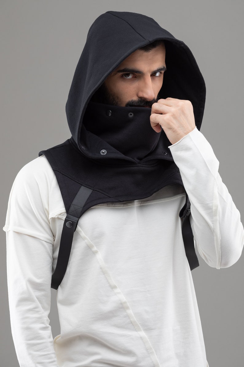 Cyberpunk hooded cowl top black cosplay cybergoth hood | Etsy