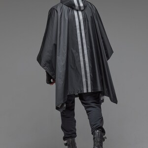 Hooded Raincoat, Men Black Rain Slicker, Rain Poncho Cape, Waterproof ...