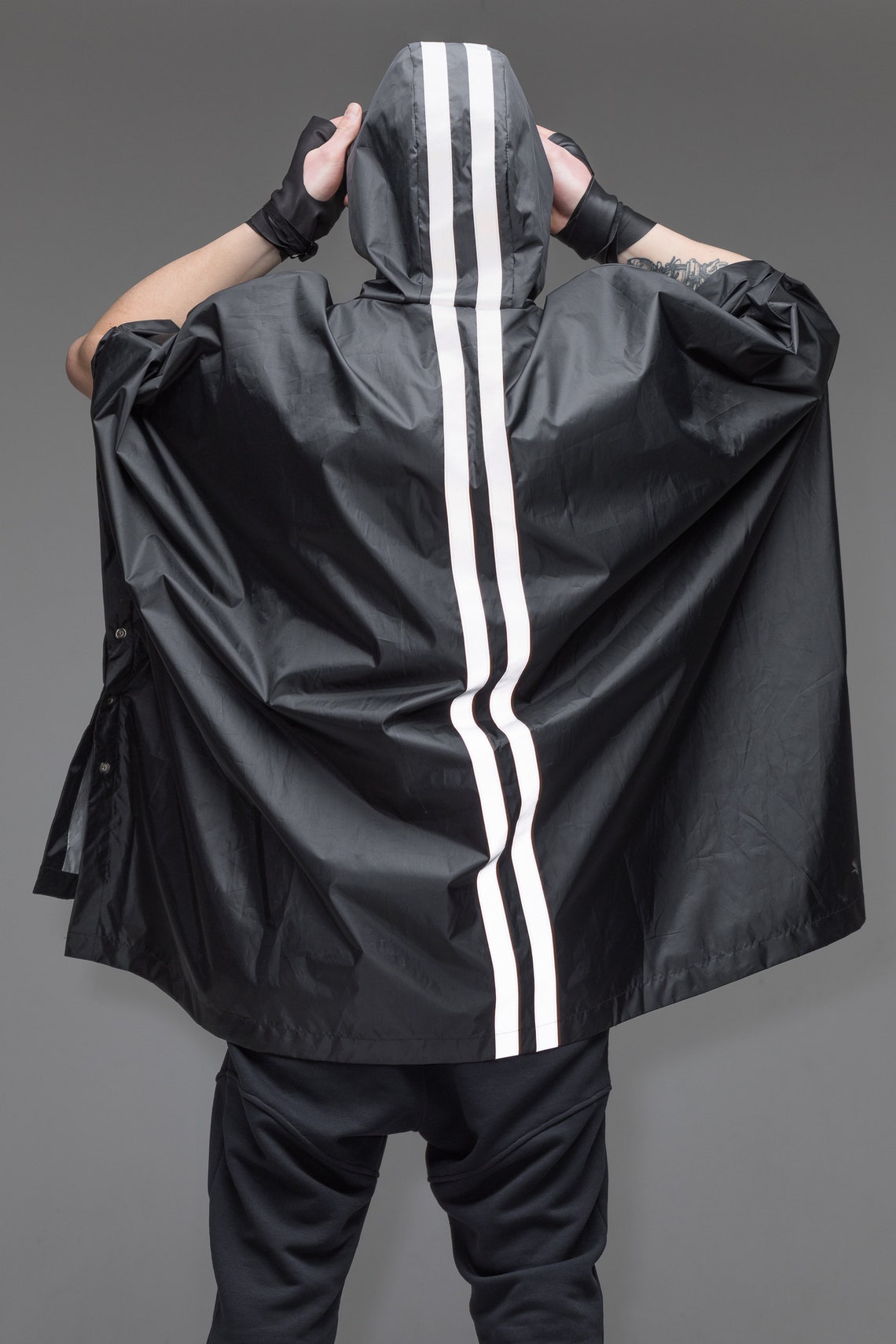 Hooded Raincoat Men Black Rain Slicker Rain Poncho Cape - Etsy