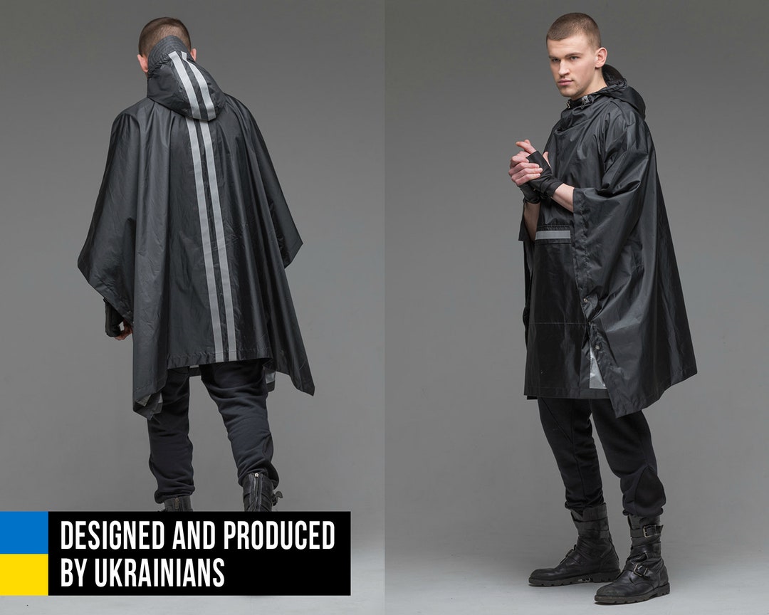 Hooded Raincoat Men Black Rain Slicker Rain Poncho Cape - Etsy