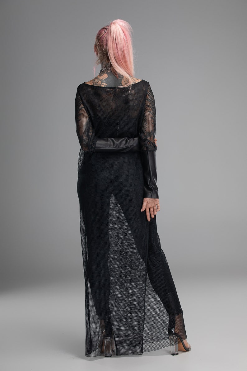 Maxi Mesh Dress Sheer See Through Black Tunic Oversized Etsy