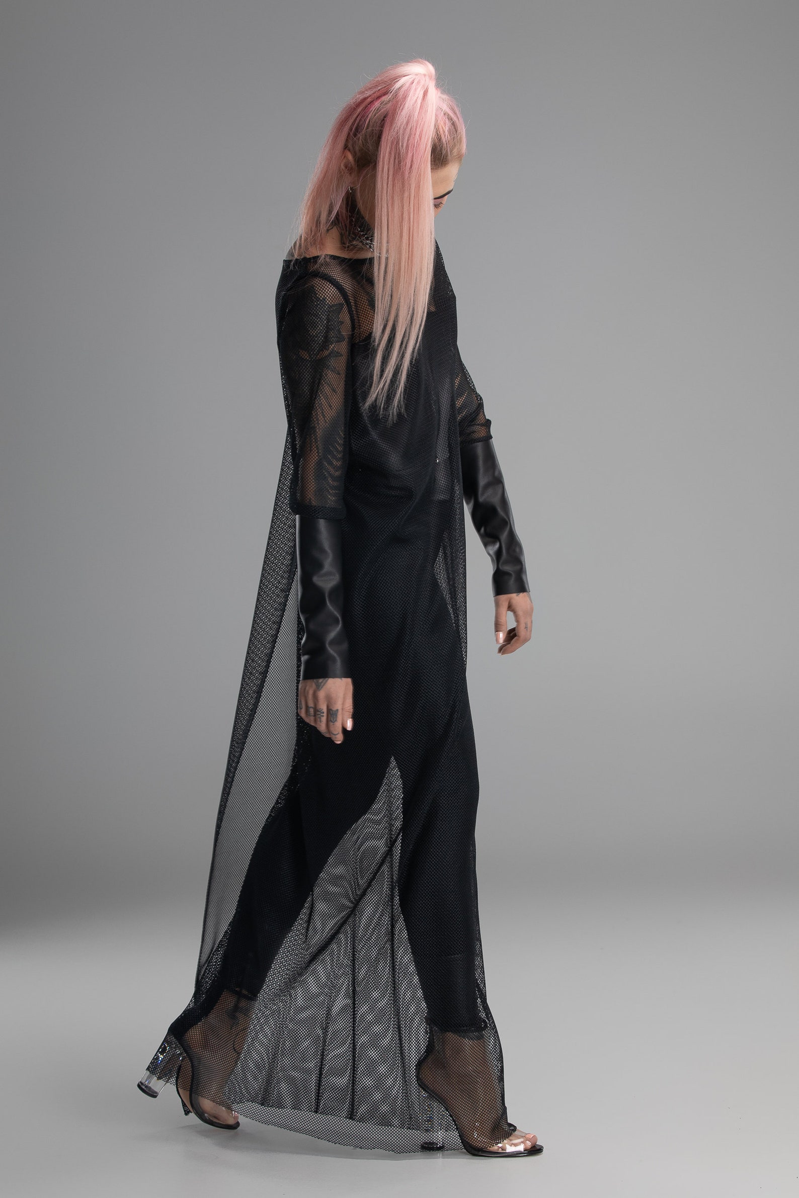 Maxi Mesh Dress Sheer See Through Black Tunic Oversized Etsy