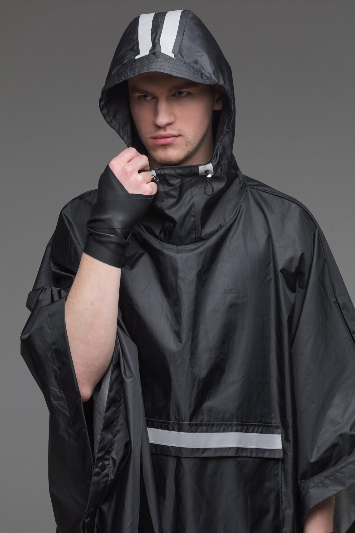 Hooded Raincoat Men Black Rain Slicker Rain Poncho Cape - Etsy