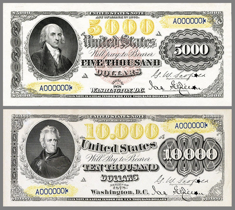 EXCLUSIVE Replica 5000 & 10,000 1878 Bank Note PAIR - Etsy