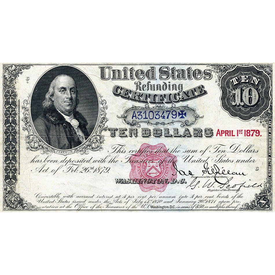 EXCLUSIVE Replica 10 REFUNDING CERTIFICATE 1879 Bank Note Copy - Etsy
