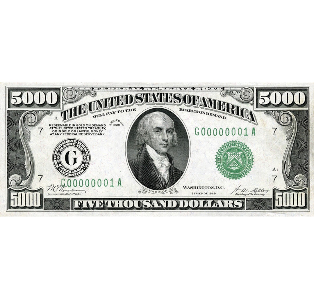Réplica 5000 Dólar Nota 1928 Green Back Copia de - Etsy España