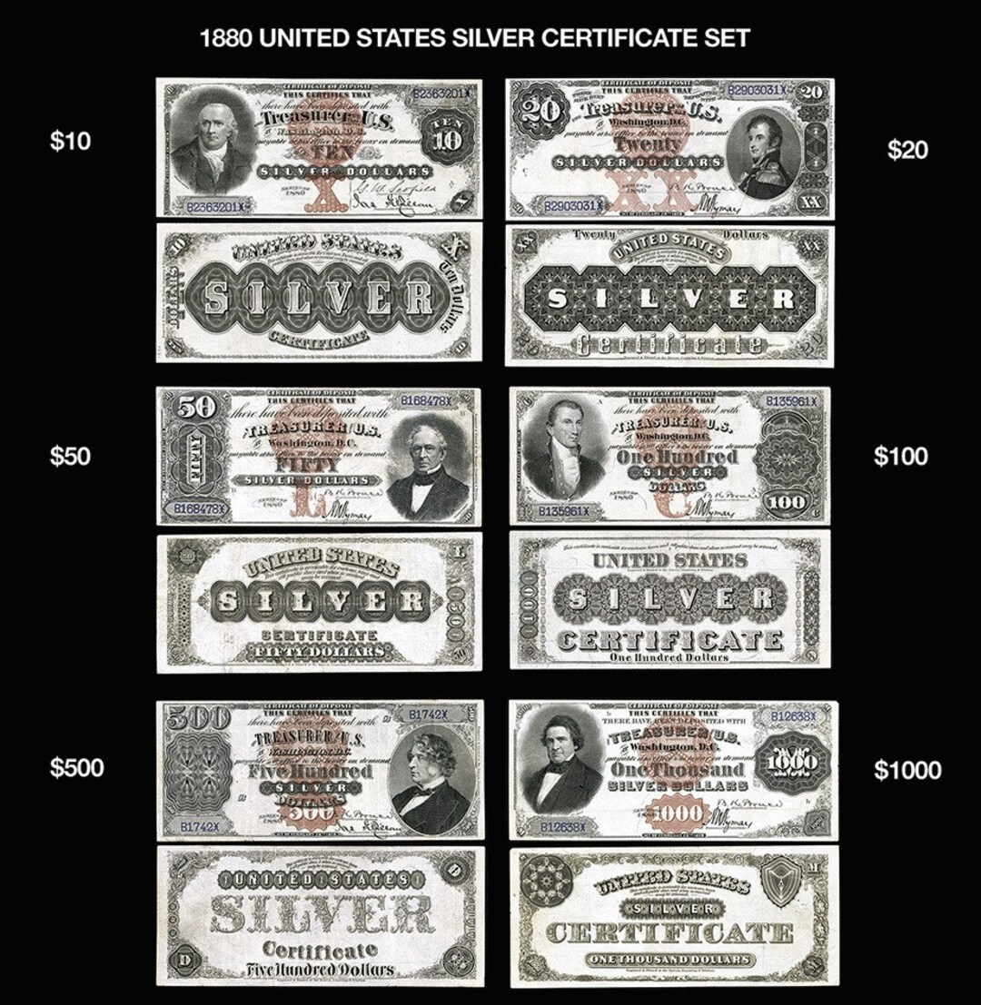 AMAZING Replica 1880 Silver Certicate Bank Note Set - Etsy